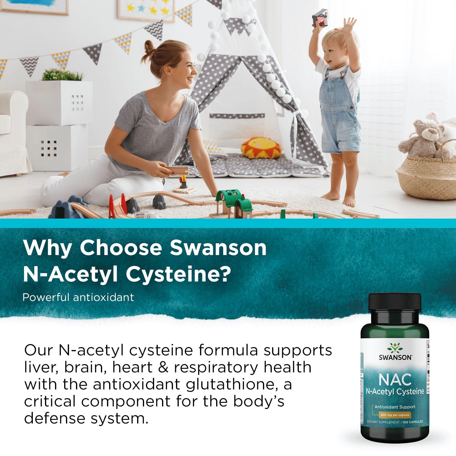 Swanson Premium Brand NAC N-Acetyl Cysteine - 600 mg, 100 Capsules - Antioxidant and Cellular Health Support Supplement