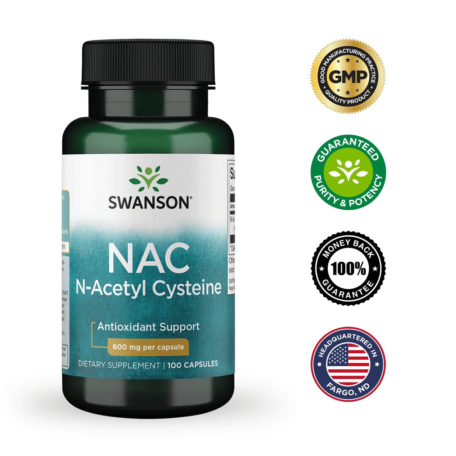 Swanson Premium Brand NAC N-Acetyl Cysteine - 600 mg, 100 Capsules - Antioxidant and Cellular Health Support Supplement