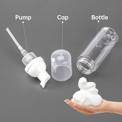 3PCS 2 Oz Foam Bottles, Empty Foam Pump Dispenser, Shampoo Foam Pump Bottles, Foaming Soap Pump for Travel Cleaning Hand Soap, Cleanser, Shampoo(60 Ml, Clear)