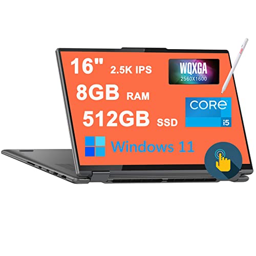 Lenovo Yoga 7i 16 2-in-1 Laptop 16" 2.5K IPS Touchscreen (400 nits, 100% sRGB, TÜV Low Blue Light) 12th Gen Intel 12-Core i5-1240P 8GB RAM 512GB SSD Backlit Fingerprint Thunderbolt Win11 Grey + Pen