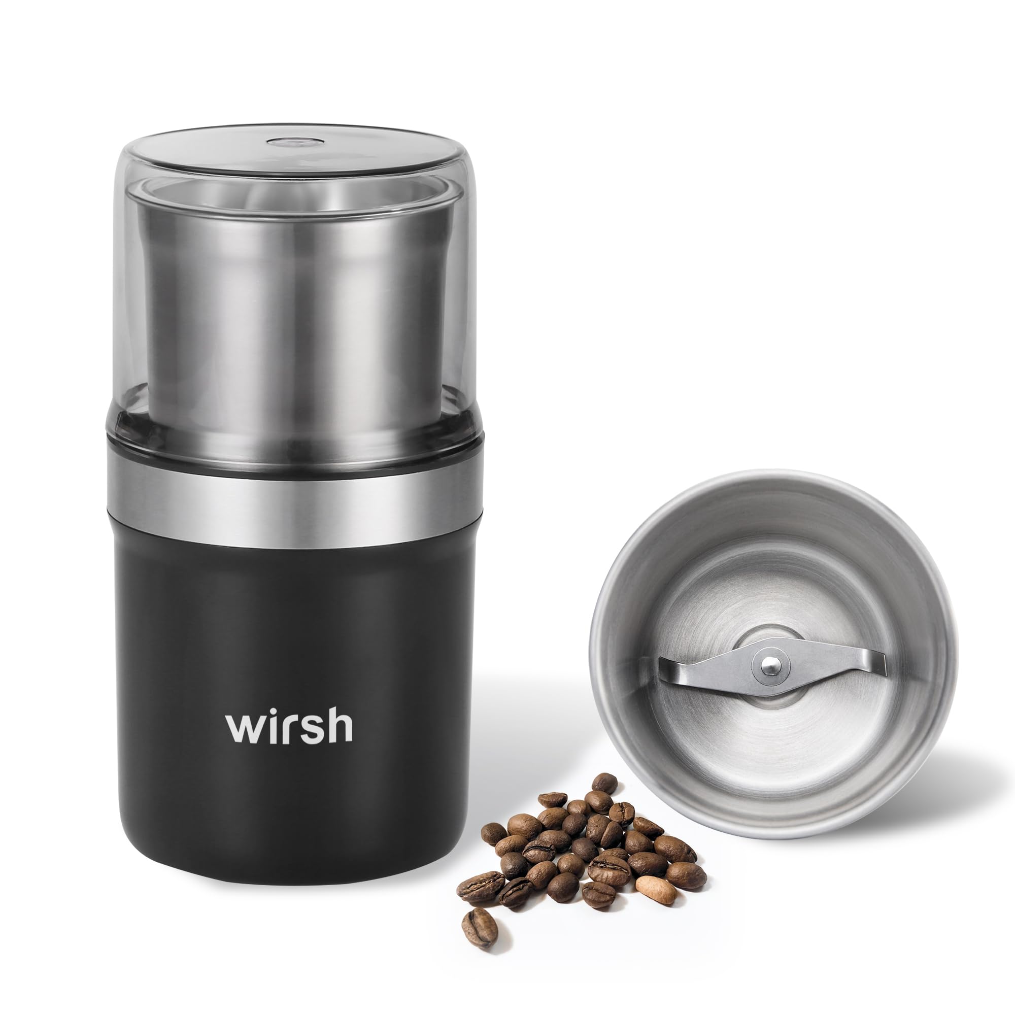 Herb Grinder-Wirsh Electric Spice Grinder with 5.3oz. Stainless Steel Removable Bowl,Coffee Grinder with 200W Motor for Herbs,Spices,Coffee Beans,Nuts,Grains, One Press Operation with Pollen Catcher