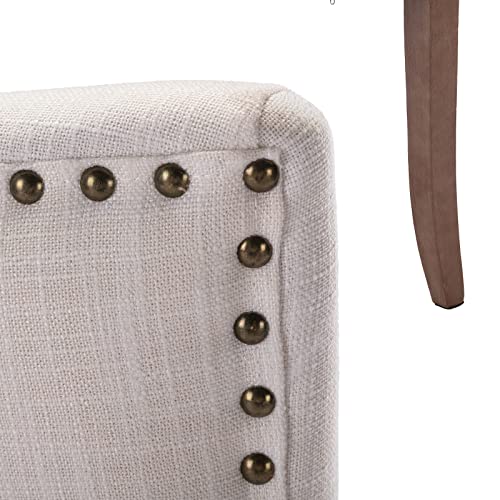 Guyou Farmhouse Cream Dining Chairs Set of 4, Linen Dining Room Chairs with Bronze Nailhead Upholstered Kitchen Side Chairs with Wood Legs for Living Room (Cream)