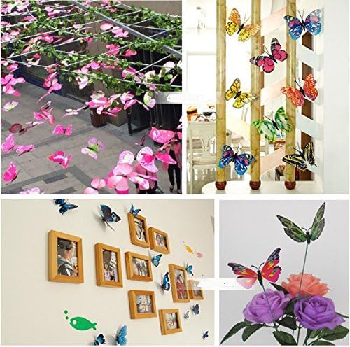 WOIWO 12PCS 3D Stereo Double Layer Simulation Butterfly Creative Home Living Room Decoration A Generation Of PVC Color Butterfly Wall Stickers.(Blue Double, Magnetic With Glue.)