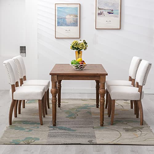 Guyou Farmhouse Cream Dining Chairs Set of 4, Linen Dining Room Chairs with Bronze Nailhead Upholstered Kitchen Side Chairs with Wood Legs for Living Room (Cream)