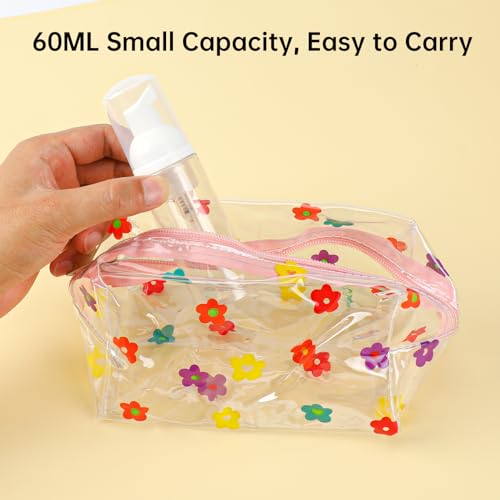 3PCS 2 Oz Foam Bottles, Empty Foam Pump Dispenser, Shampoo Foam Pump Bottles, Foaming Soap Pump for Travel Cleaning Hand Soap, Cleanser, Shampoo(60 Ml, Clear)