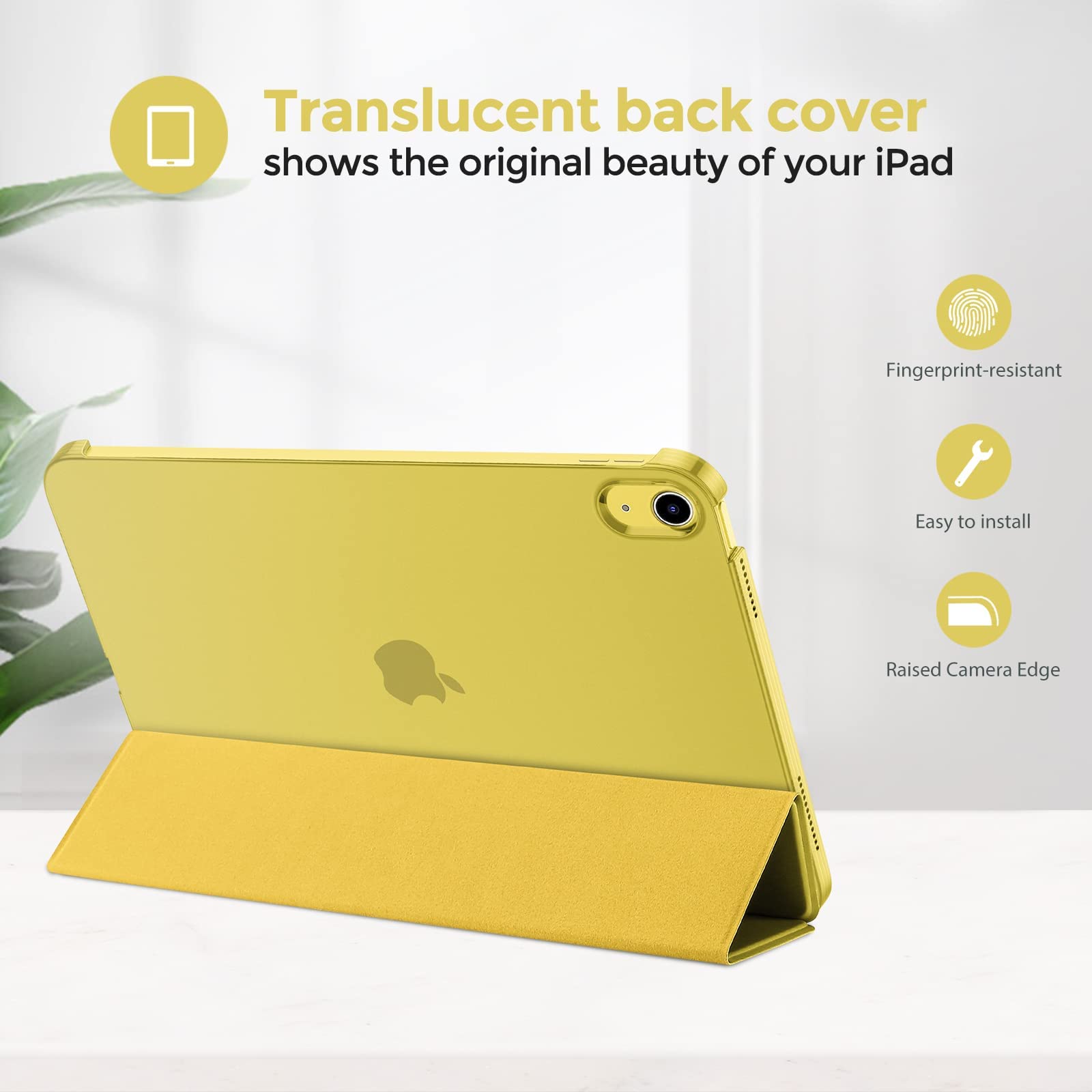 ProCase for iPad (A16) 11th Generation 11 Inch 2025/ iPad 10th Generation 10.9 Inch 2022 Case, Slim Smart Cover with Translucent Hard Shell Back, Supports Touch ID, Auto Wake/Sleep -Yellow