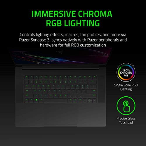 Razer Blade 15 Base Gaming Laptop 2020: Intel Core i7-10750H 6 Core, NVIDIA GeForce RTX 2070 Max-Q, 15.6" FHD 1080p 144Hz, 16GB RAM, 512GB SSD, CNC Aluminum, Chroma RGB Lighting, Thunderbolt 3, Black