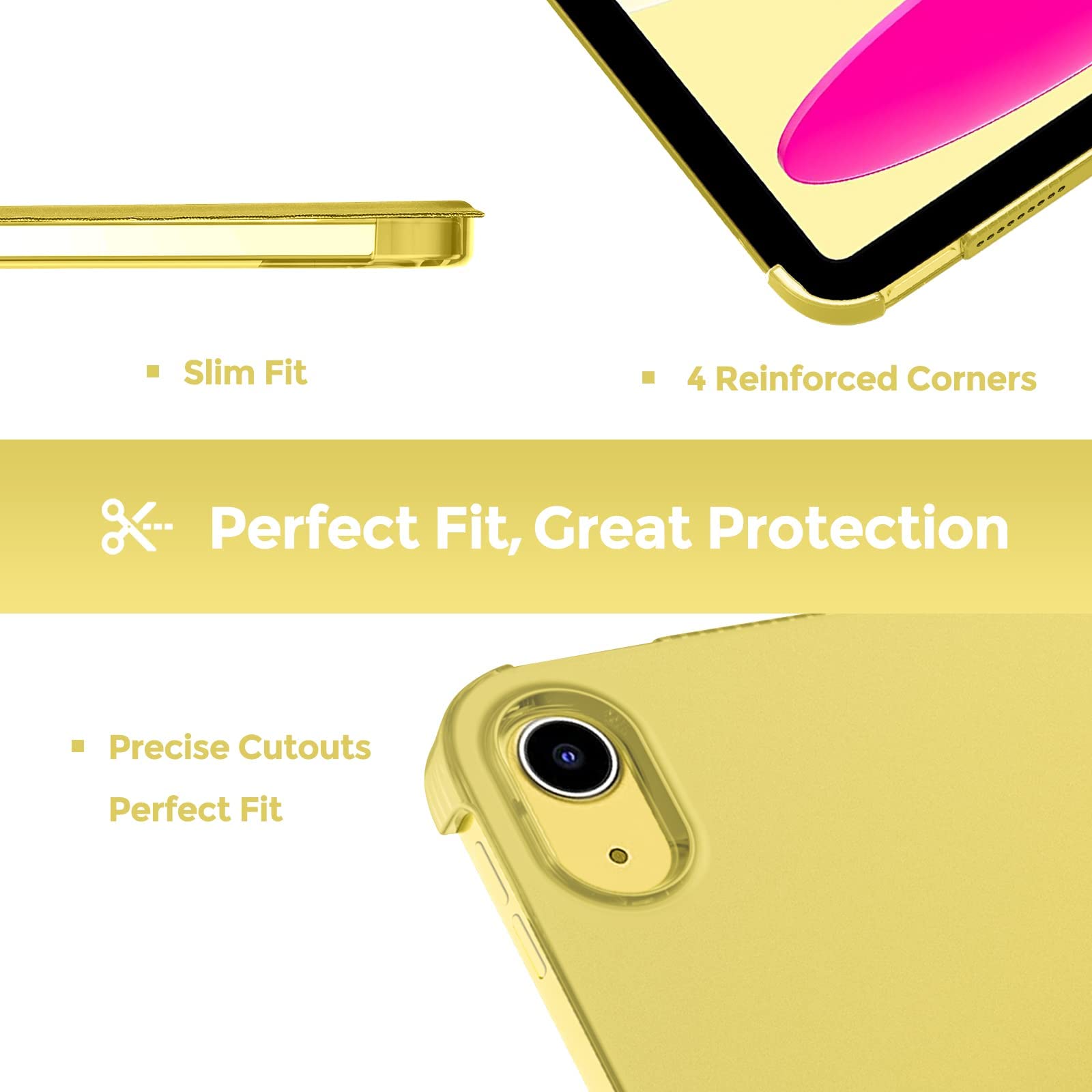 ProCase for iPad (A16) 11th Generation 11 Inch 2025/ iPad 10th Generation 10.9 Inch 2022 Case, Slim Smart Cover with Translucent Hard Shell Back, Supports Touch ID, Auto Wake/Sleep -Yellow