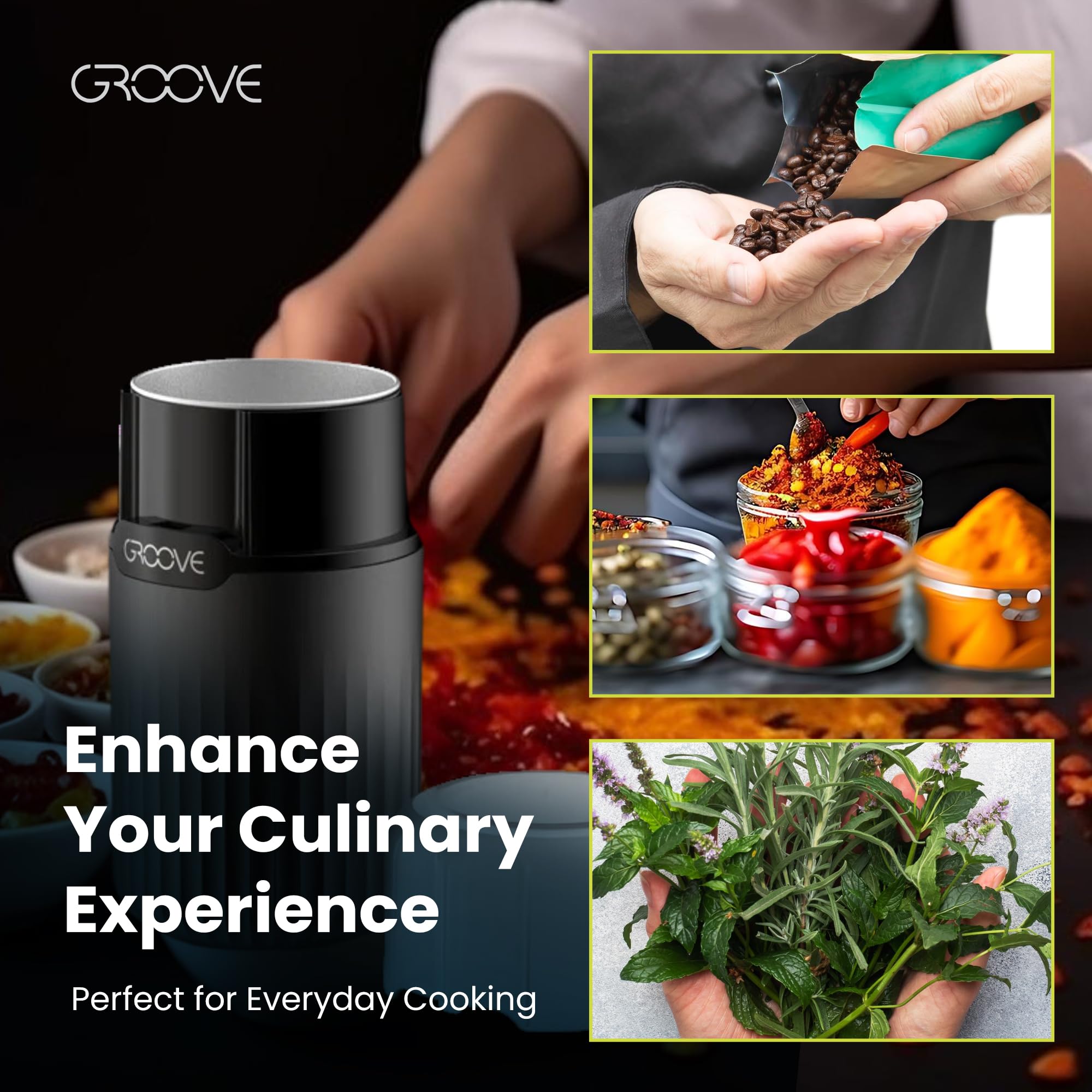 Electric Grinder, Large Capacity 30,000 RPM Herb Grinder – Adjustable Coarse to Fine Electric Spice Grinder, Stainless Steel, One-Button Start, for Herbs, Spices, Coffee & More