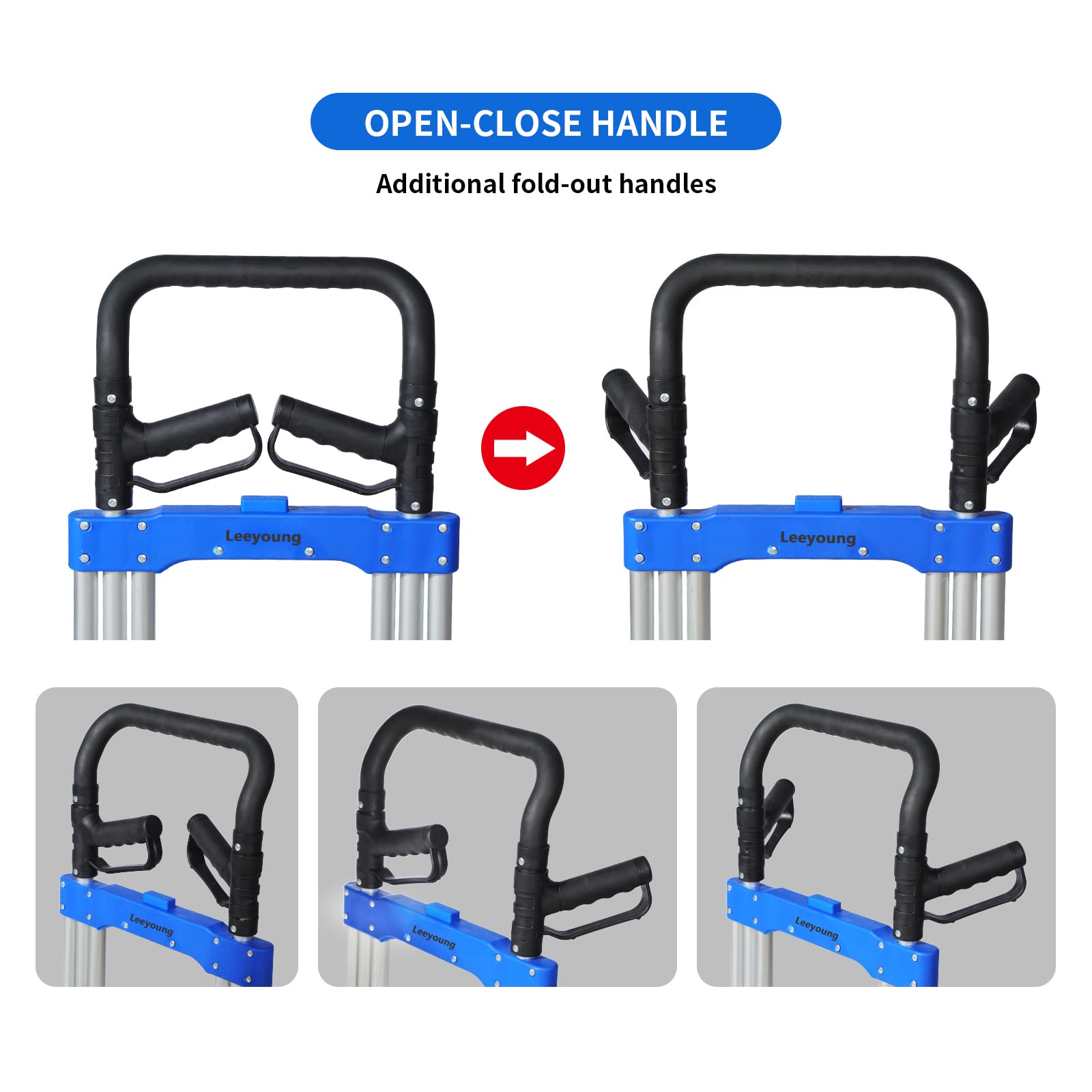 Folding Hand Trucks Heavy Duty by Leeyoung,500 lb Aluminium Folding Hand Cart Dolly with 8 inch Wheels (incl 2 Bungee Cords)