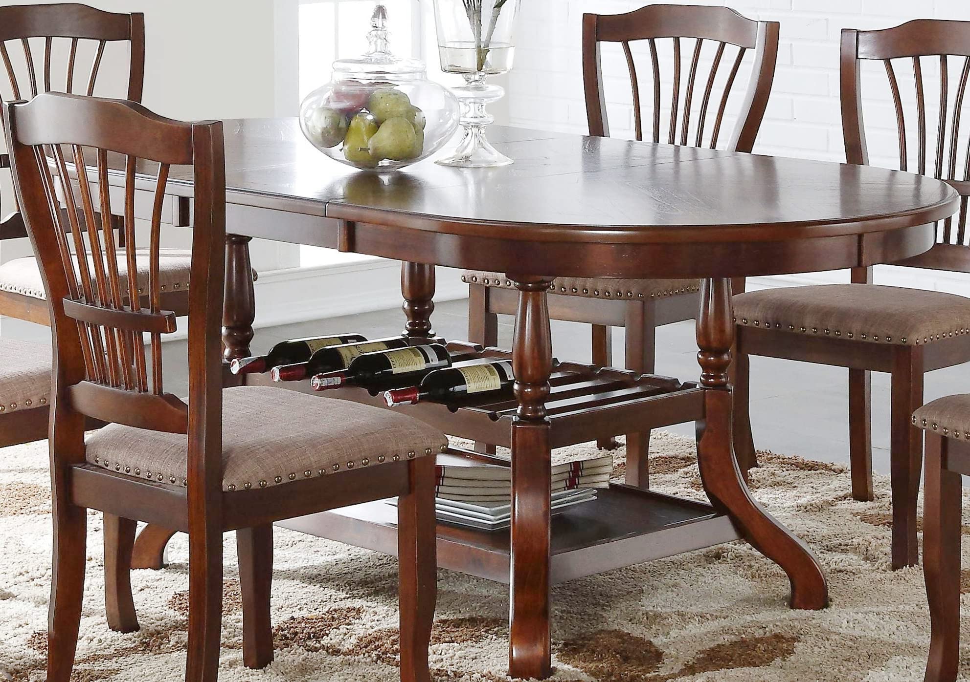 Liveasy Furniture Dining Room Set with Oval Extendable Dining Table and Chairs in Espresso (Dining for 6)