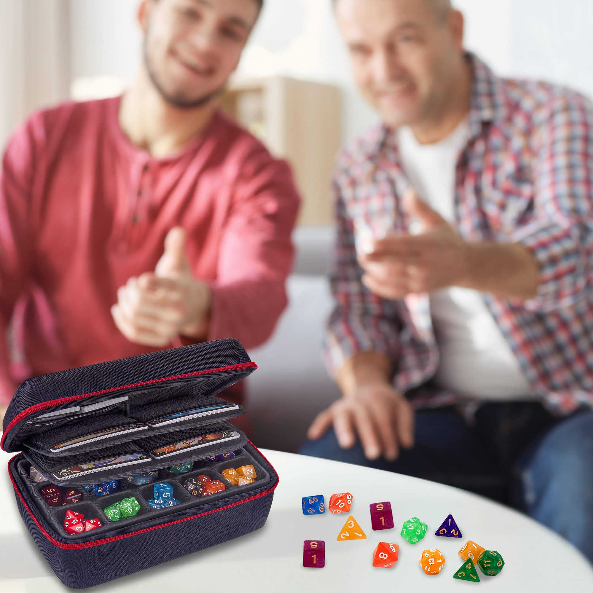 SIQUK Dice Storage Case Big Capacity DND Dice Case Dice Organizer Box With Handle and Double Removable Slotted Tray Dice Organizer Case for Dungeons & Dragons and Other RPG Table Game, Red
