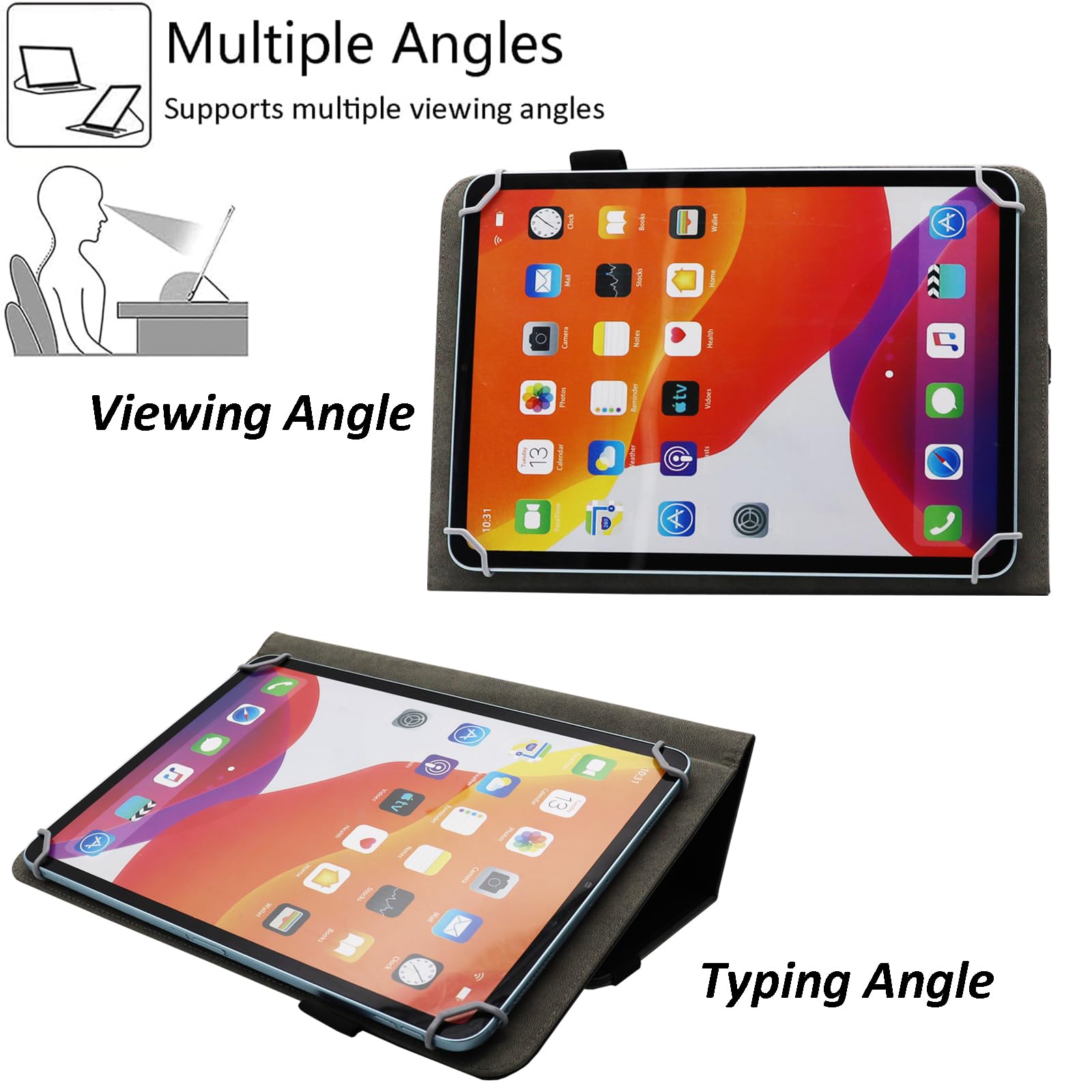 Universal 8 Inch Tablet Case, Universal 7 Inch Tablet Case, Viclowlpfe Protective Folio Stand Android Case for 7.0-8.5 Inch Tablet with Hand Strap and Cards Slots, Black