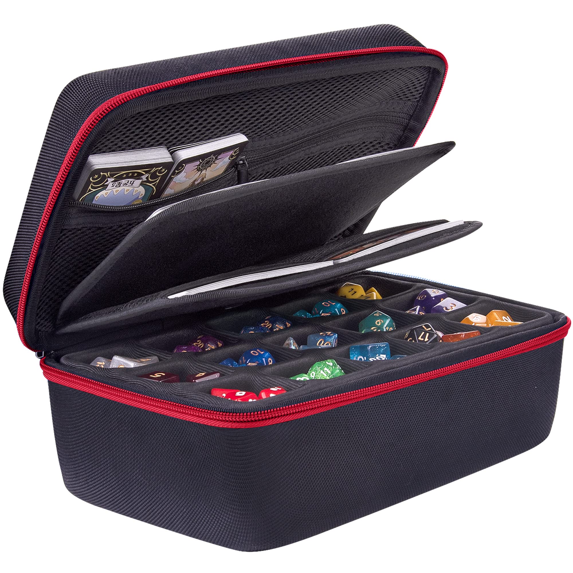 SIQUK Dice Storage Case Big Capacity DND Dice Case Dice Organizer Box With Handle and Double Removable Slotted Tray Dice Organizer Case for Dungeons & Dragons and Other RPG Table Game， Red