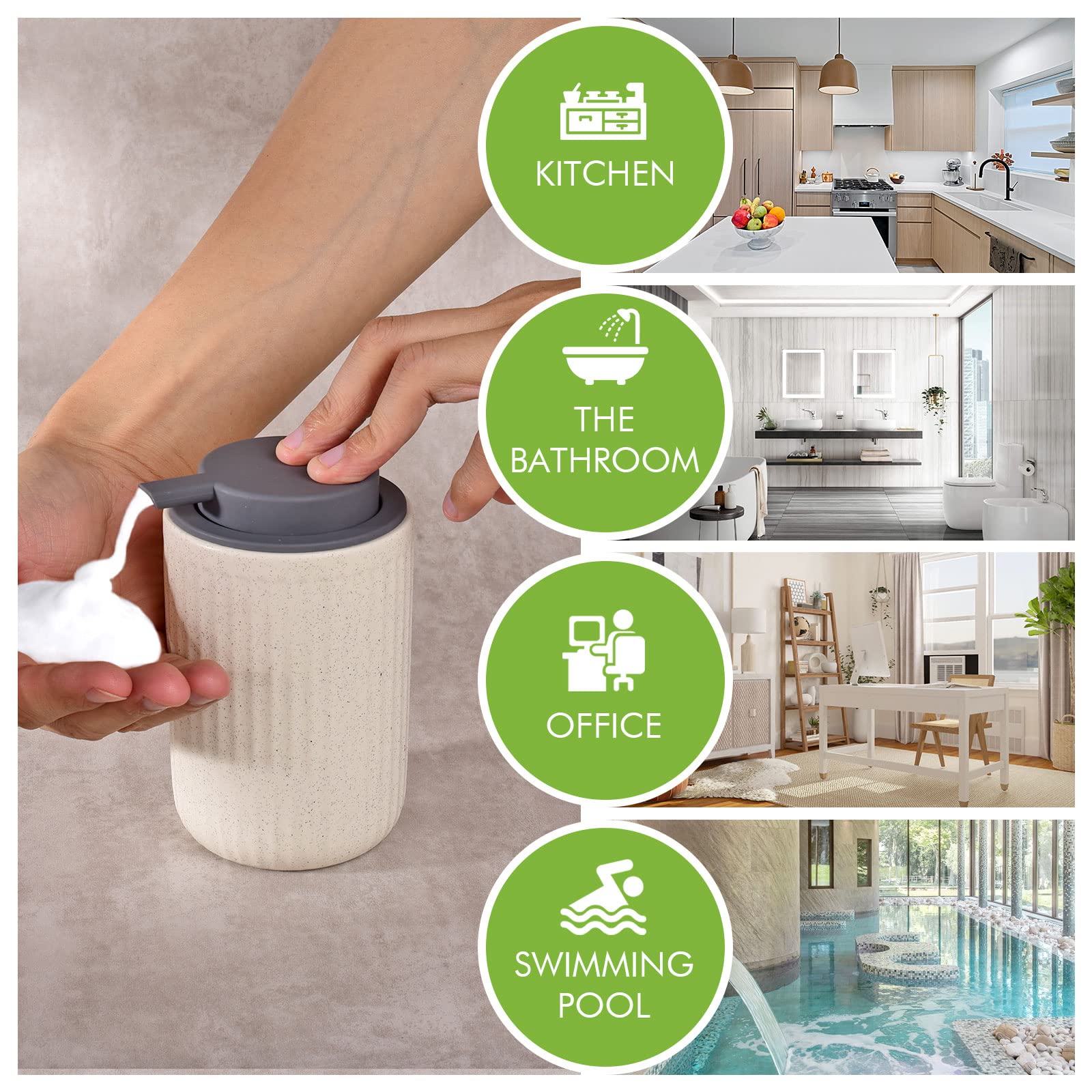 LALA DOLCE Foam Dispenser - Hand Pump Dispenser Beige Foaming Soap Dispenser Ceramic Dish Liquid Dispenser for Kitchen Bathroom Hand Wash Bottle (13.5oz/400ml Beige)