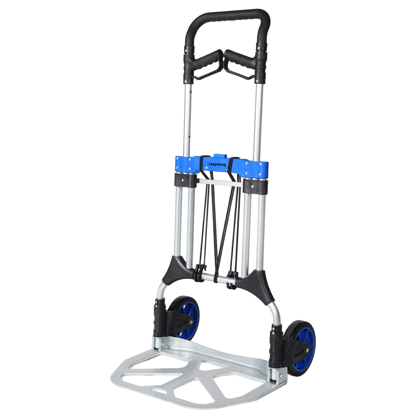 Folding Hand Trucks Heavy Duty by Leeyoung,500 lb Aluminium Folding Hand Cart Dolly with 8 inch Wheels (incl 2 Bungee Cords)