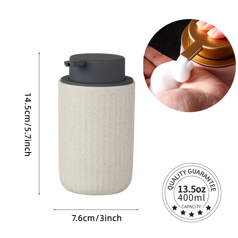 LALA DOLCE Foam Dispenser - Hand Pump Dispenser Beige Foaming Soap Dispenser Ceramic Dish Liquid Dispenser for Kitchen Bathroom Hand Wash Bottle (13.5oz/400ml Beige)