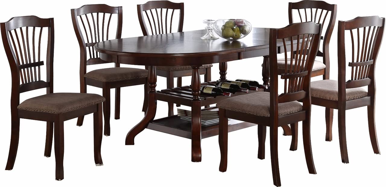 Liveasy Furniture Dining Room Set with Oval Extendable Dining Table and Chairs in Espresso (Dining for 6)