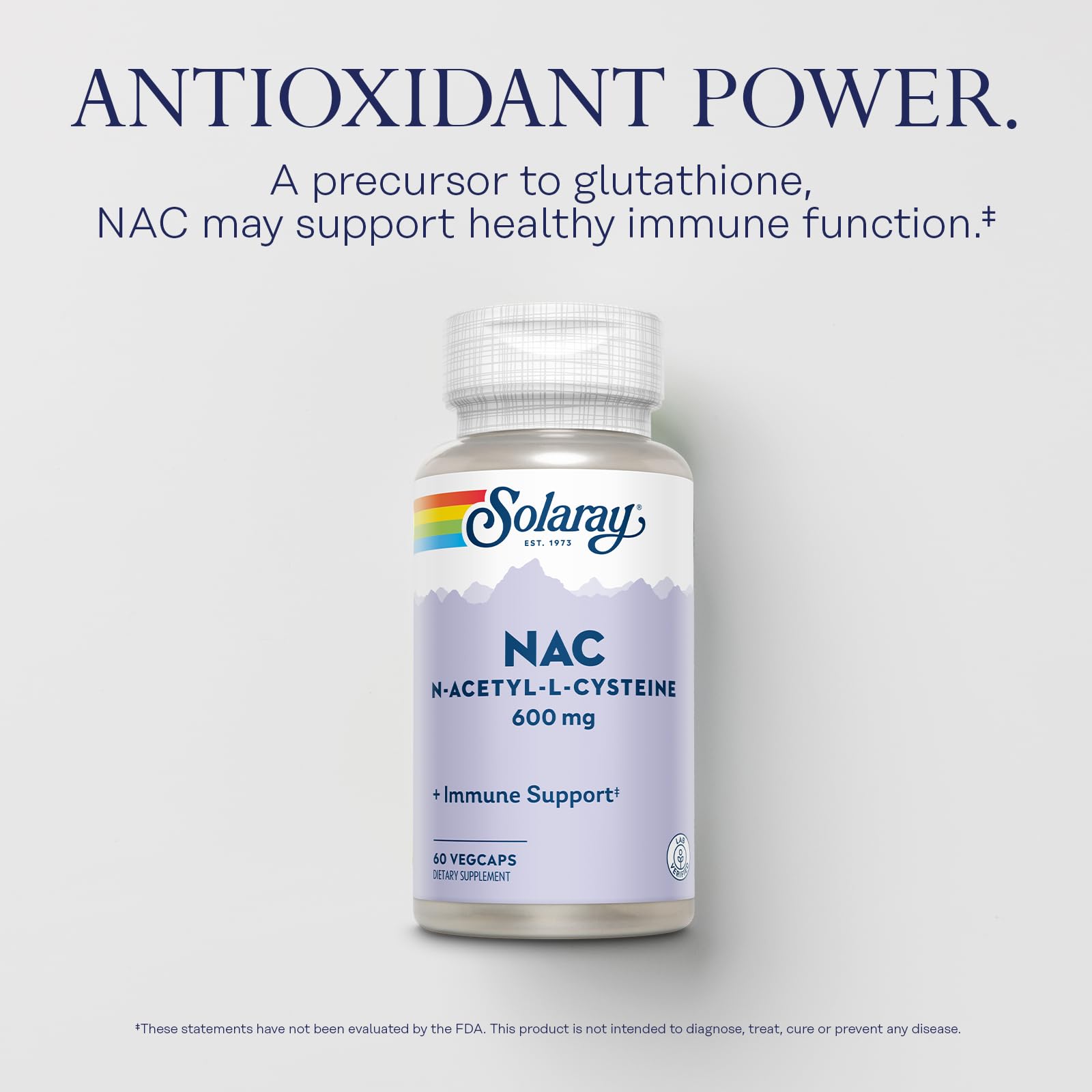SOLARAY NAC Supplement - N Acetyl Cysteine 600 mg - Precursor to Glutathione Supplement - Immune Support Supplement - Lab Verified, 60-Day Guarantee - 60 Servings, 60 VegCaps