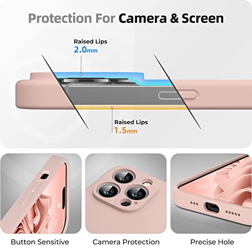 GOODVISH 3 in 1 Designed for iPhone 14 Pro Silicone Case 2022, with 2 Pack Screen Protector, Full Cover [Enhanced Camera Protection] 6.1" Soft 14pro Case[Anti-Scratch Microfiber Lining], Sand Pink