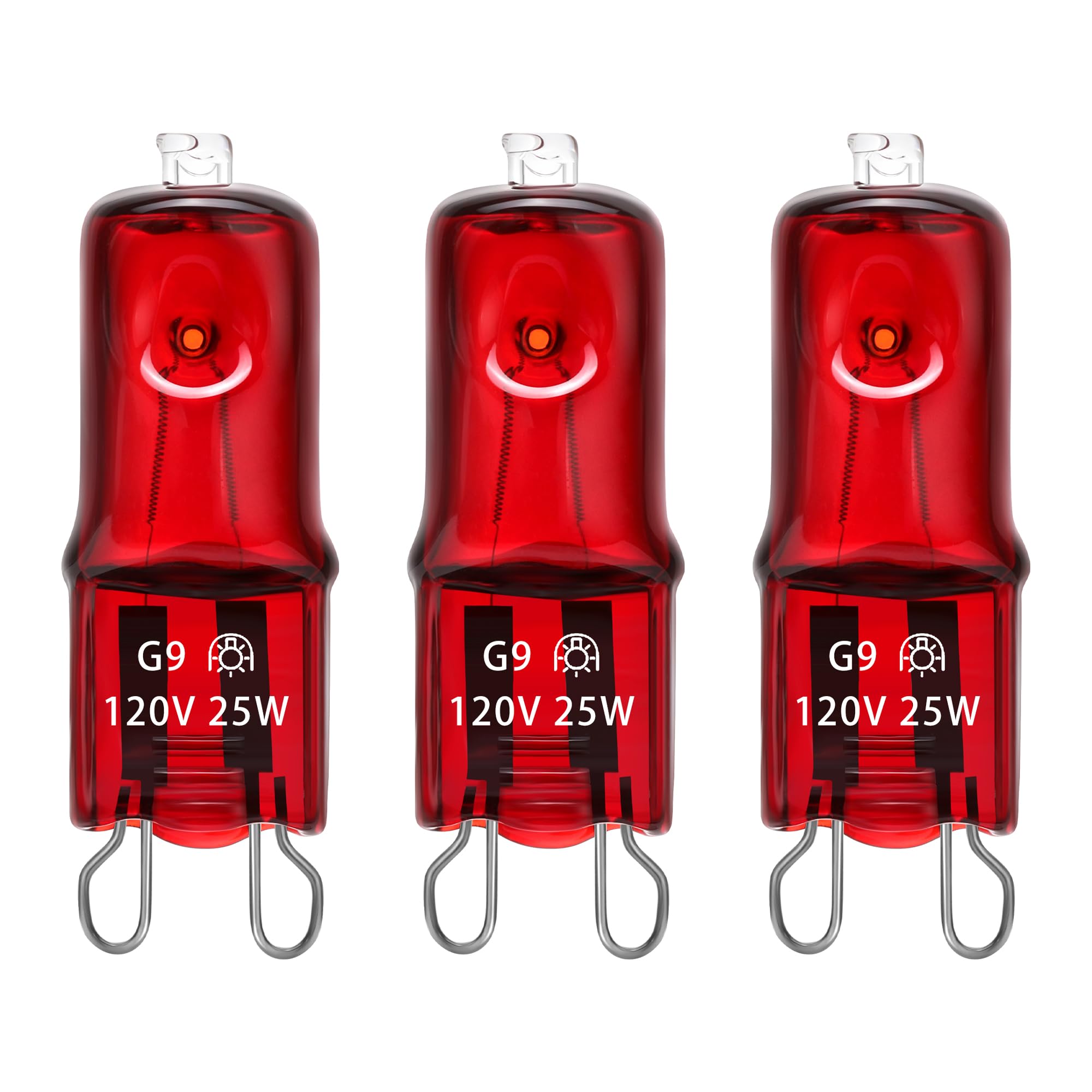 C-Raptile G9 Bulb 25W 120V 2 Pin 3 Pack Base Light Bulb Replacement Dimmable Warm Red