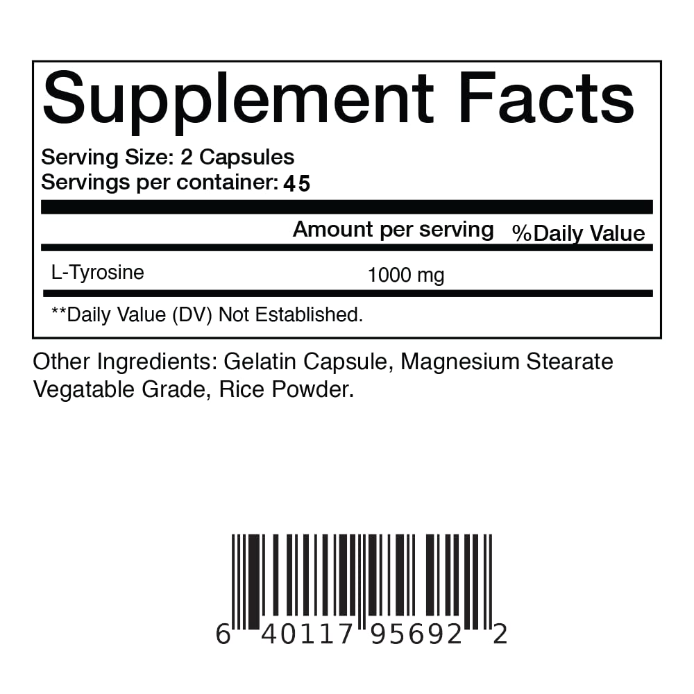 Balance Breens Extra Strength L-Tyrosine 1000mg Supplement - 90 Gluten-Free Non-GMO Capsules