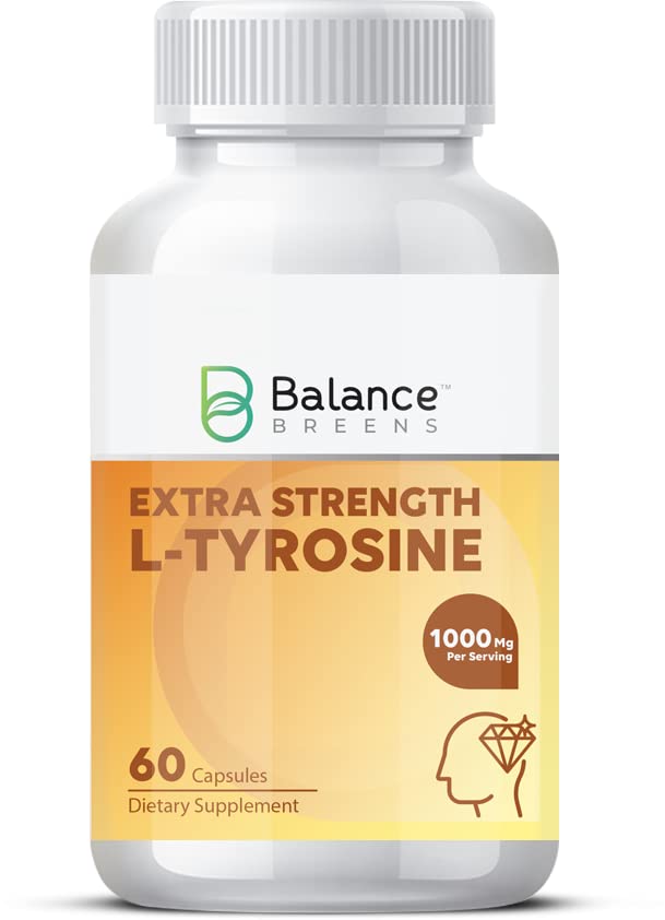 Balance Breens Extra Strength L-Tyrosine 1000mg Supplement - 90 Gluten-Free Non-GMO Capsules