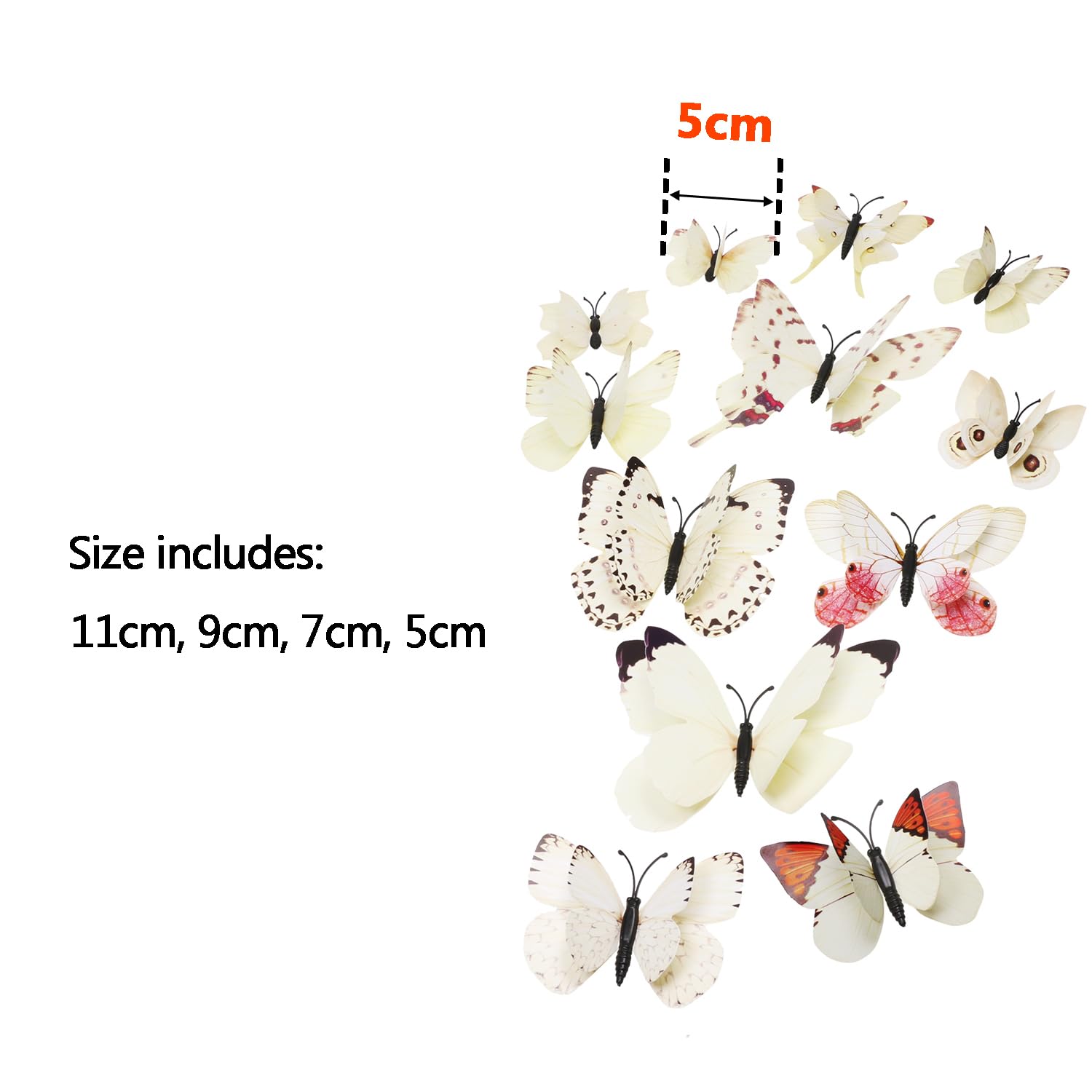 Tupalizy 12PCS Double Wings 3D Butterfly Wall Stickers Decals DIY Art Crafts Decorations for Windows Refrigerator Bedroom Classroom Bathroom Home Office Birthday Party Decors(Beige)