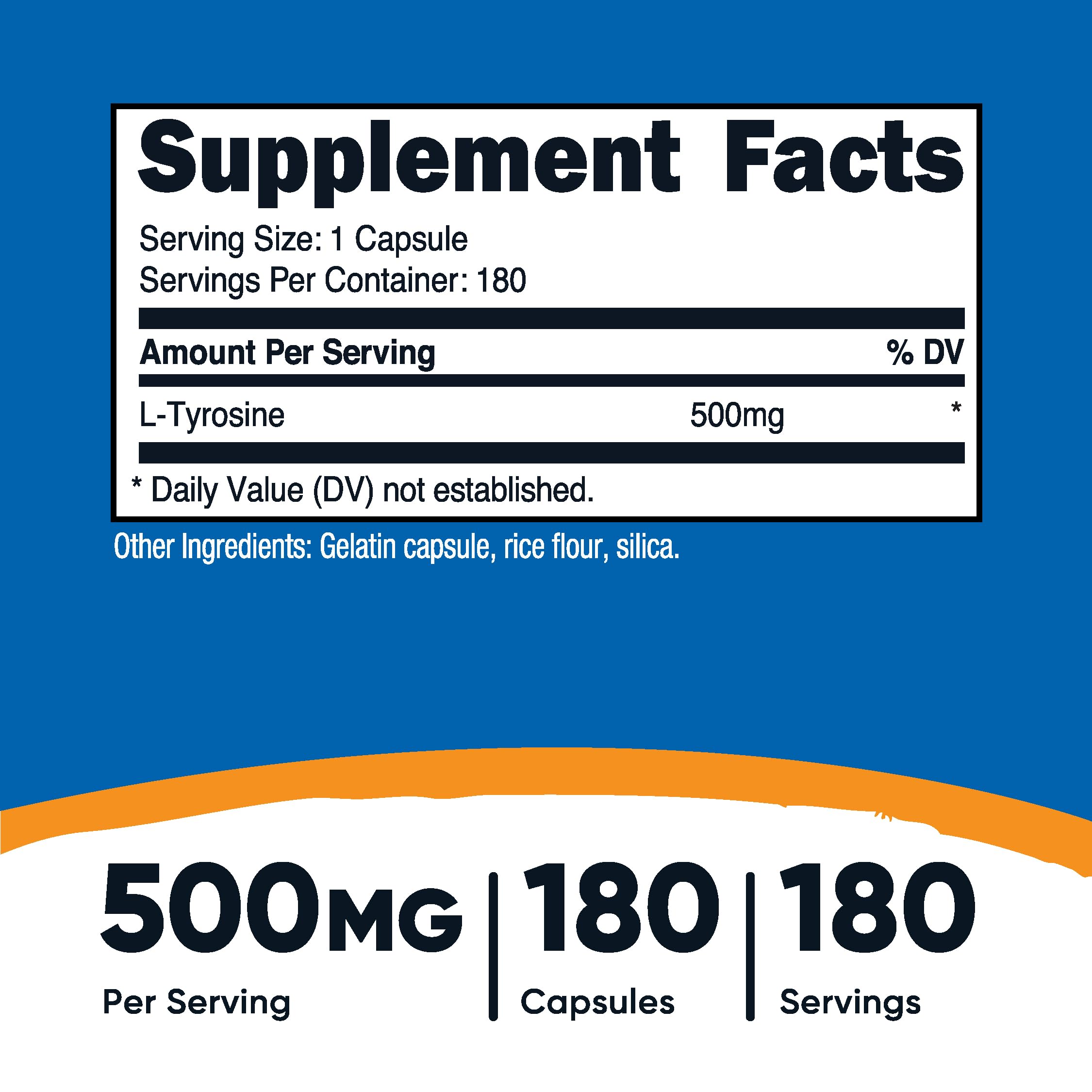 Nutricost L-Tyrosine 500mg, 180 Capsules - Gluten Free & Non-GMO
