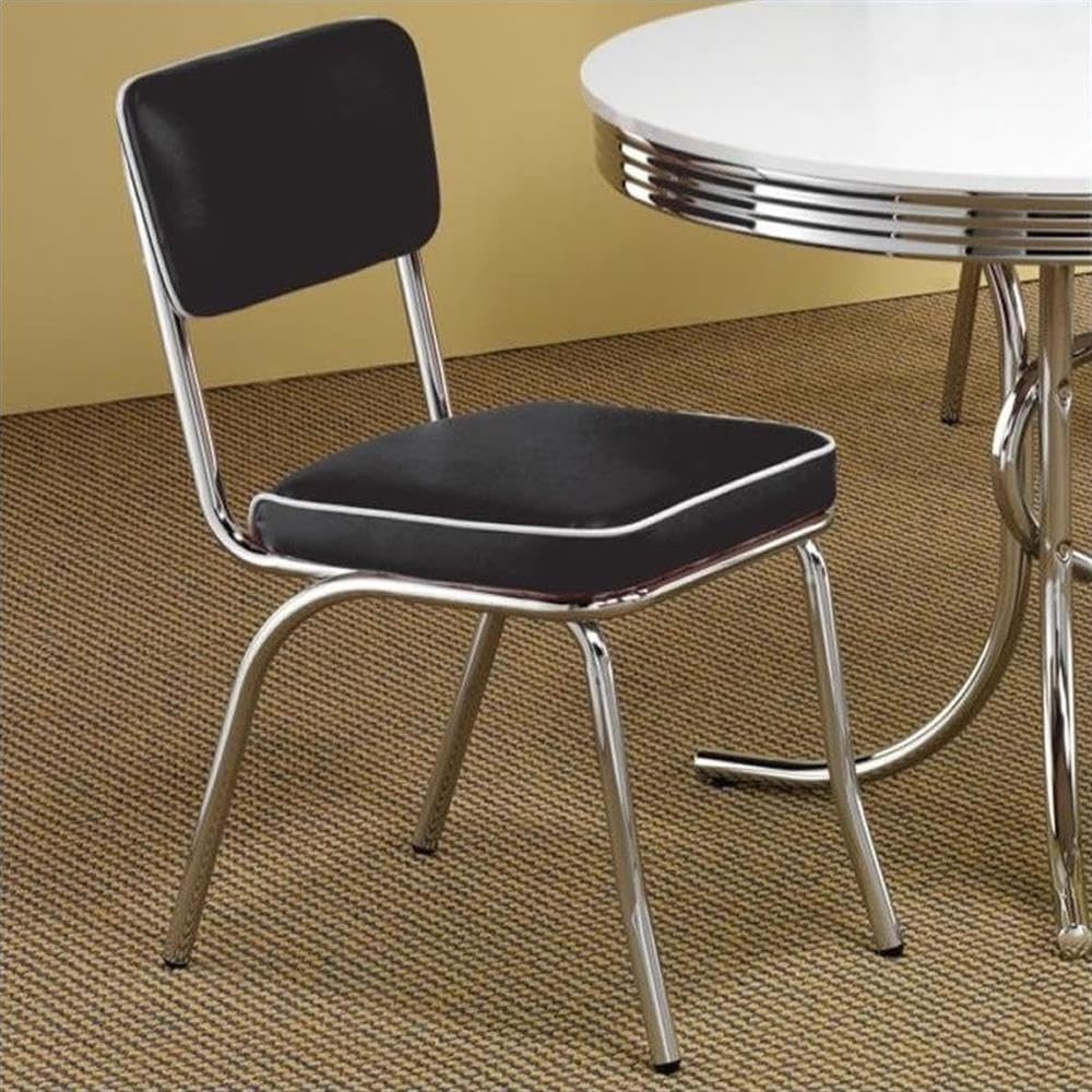 Home Square Dining Table Set with 42" Vintage Retro Round Dining Table and Set of 4 Retro Side Chairs with Cushion Black and Chrome for Kitchen and Dining Room