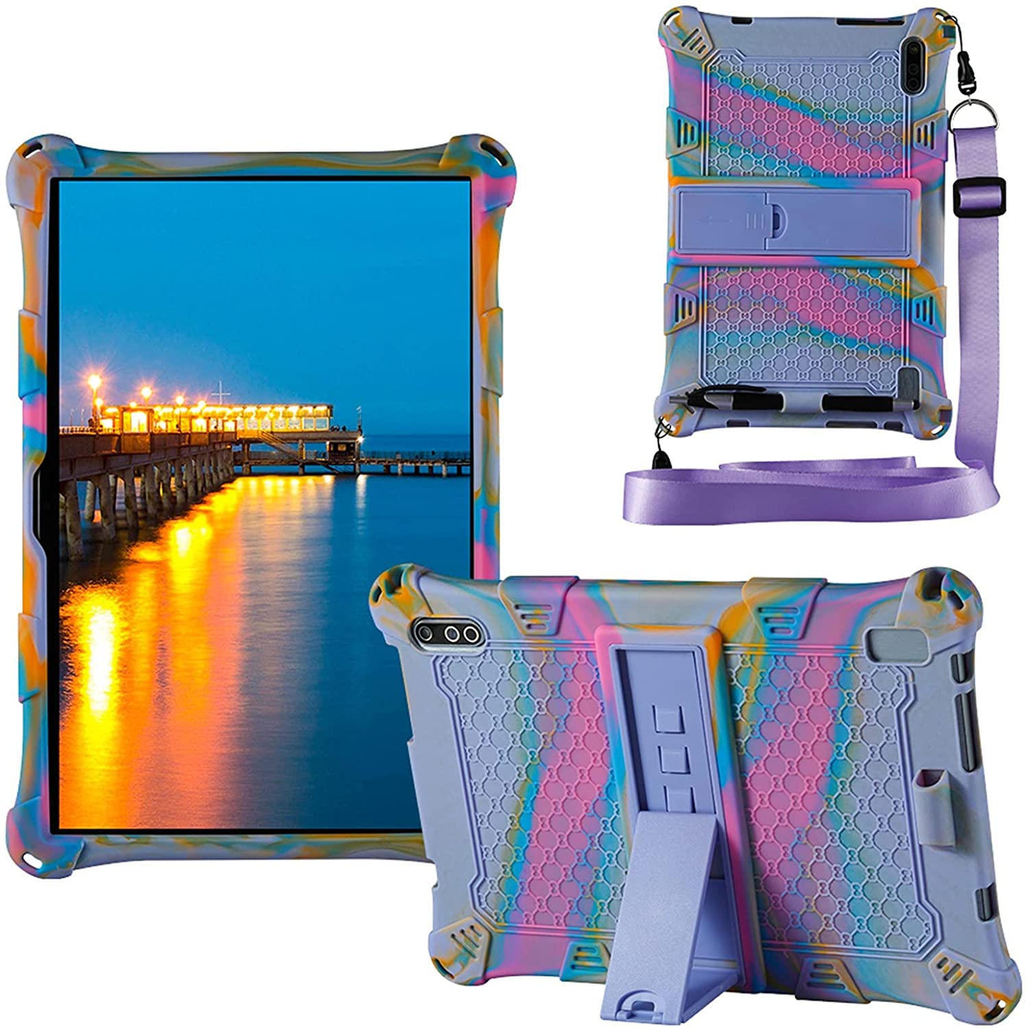 Case for VASTKING KingPad K10 / Z10 10 inch Tablet Case, MARVUE Pad M10 10.1 inch/Vastking KingPad K10 Pro Tablet Soft Silicone Stand Cover Case with Shoulder Strap(Purple Rose)