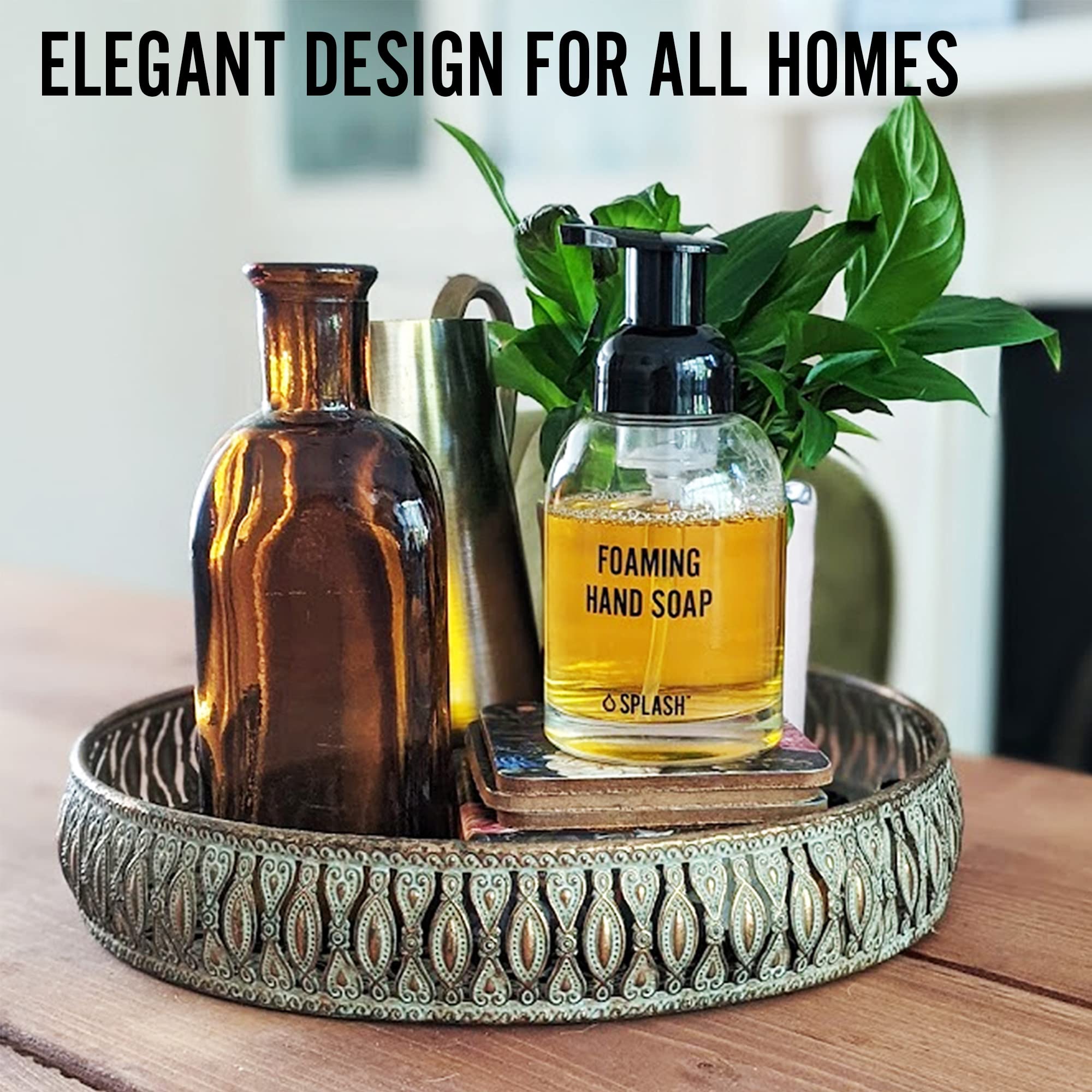 Splash | Glass Soap Dispenser with Foam Pump | Refillable Foaming Soap Dispenser for Bathroom Kitchen | 2 Pack 8 FL OZ (16oz Total) Clear Soap Dispenser | x6 Hand Soap Included