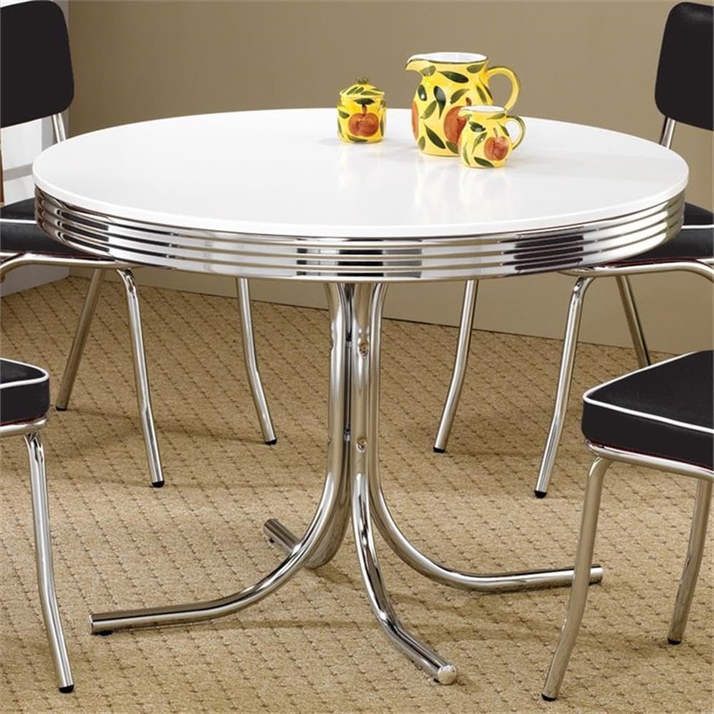 Home Square Dining Table Set with 42" Vintage Retro Round Dining Table and Set of 4 Retro Side Chairs with Cushion Black and Chrome for Kitchen and Dining Room