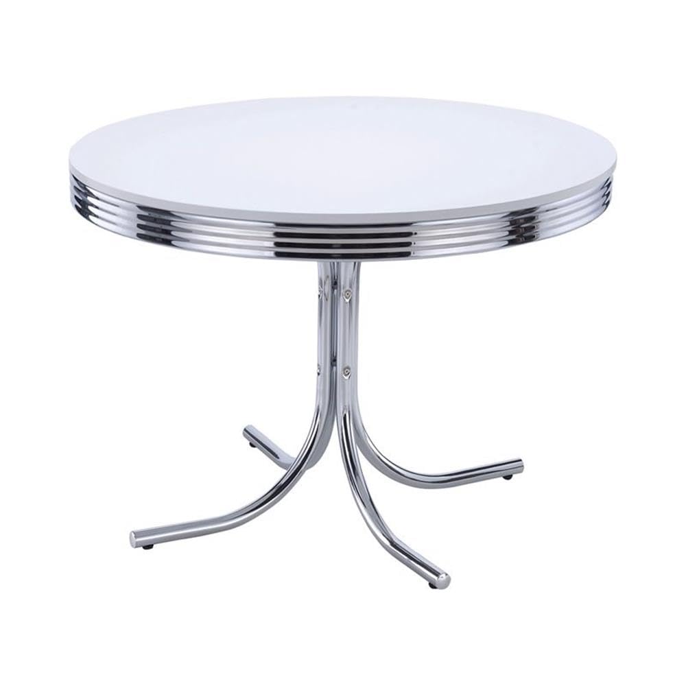 Home Square Dining Table Set with 42" Vintage Retro Round Dining Table and Set of 4 Retro Side Chairs with Cushion Black and Chrome for Kitchen and Dining Room