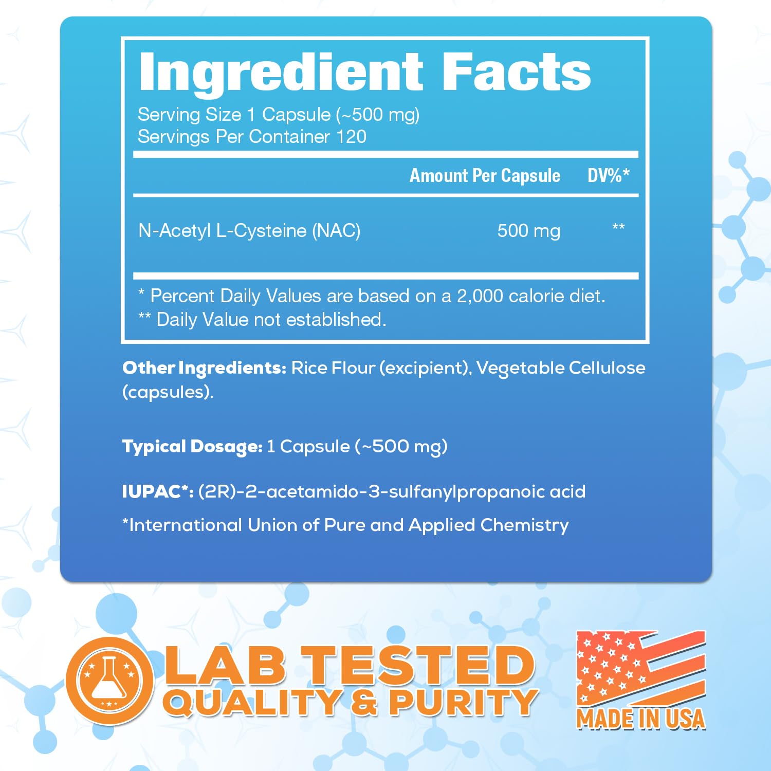 HARVEST NATURALS N-Acetyl L-Cysteine (NAC) Capsules | NAC 500mg | 120 Pill Count | Powerful Antioxidant Precursor & Liver Support | Lab Tested Ingredients