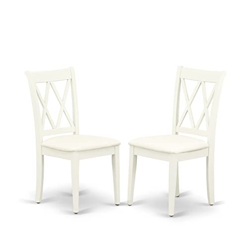 East West Furniture HBCL3-LWH-C 3 Piece Dining Table Set for Small Spaces Contains a Round Dining Room Table with Pedestal and 2 Linen Fabric Upholstered Chairs, 42x42 Inch, Linen White