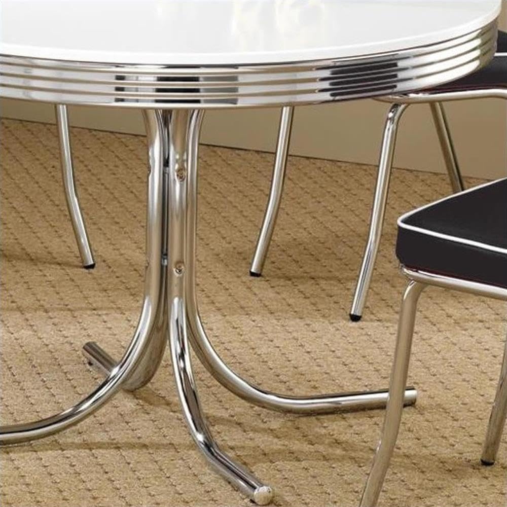 Home Square Dining Table Set with 42" Vintage Retro Round Dining Table and Set of 4 Retro Side Chairs with Cushion Black and Chrome for Kitchen and Dining Room