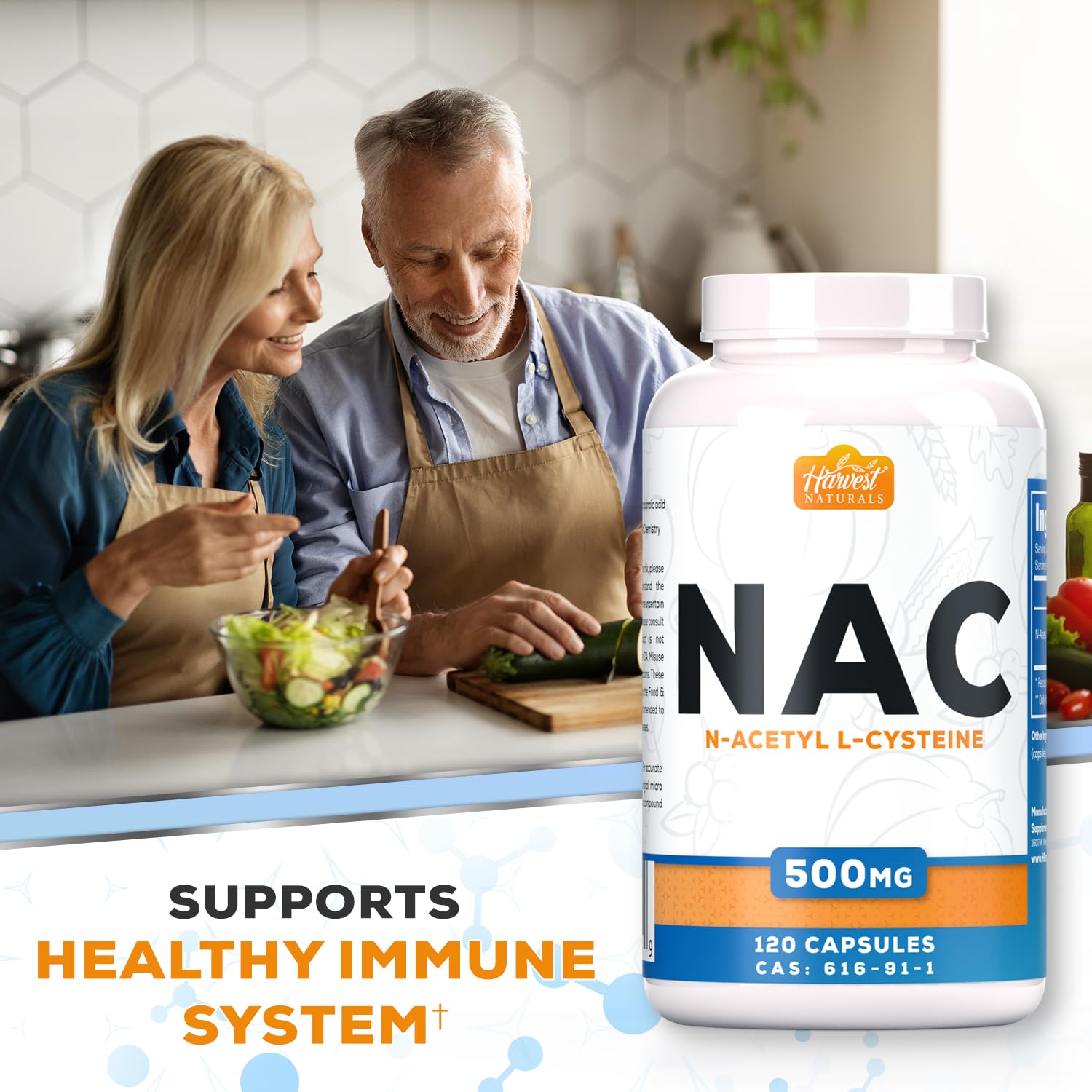 HARVEST NATURALS N-Acetyl L-Cysteine (NAC) Capsules | NAC 500mg | 120 Pill Count | Powerful Antioxidant Precursor & Liver Support | Lab Tested Ingredients