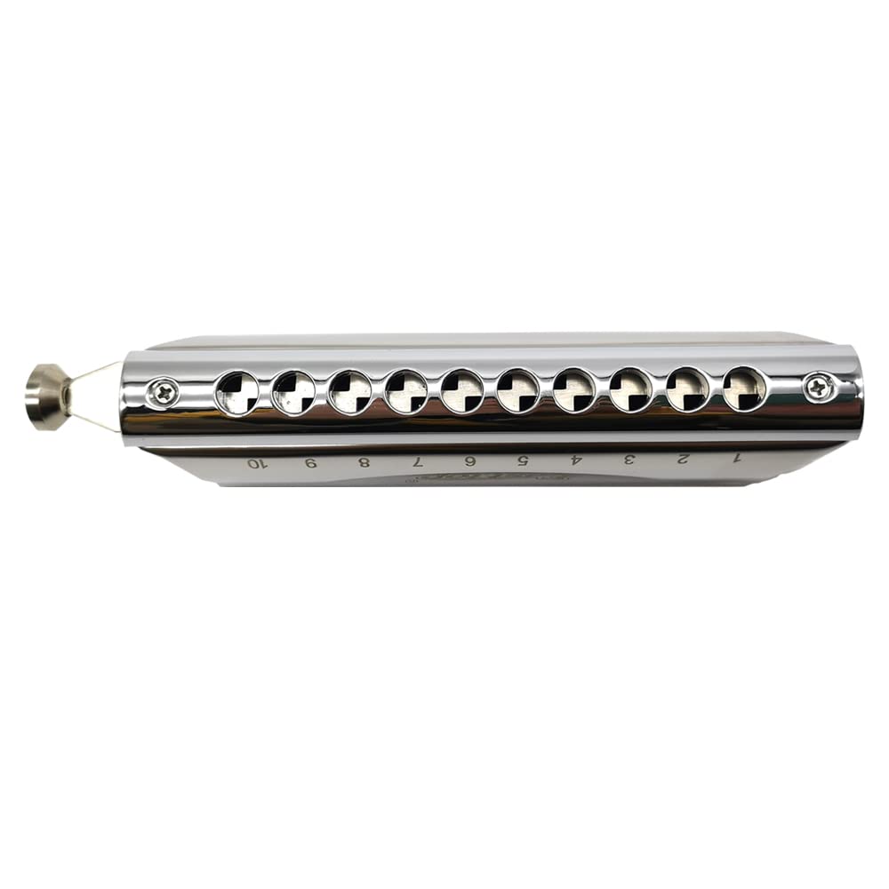 10 Holes 40 Tones Professional Chromatic Harmonica Key of C, Music instruments for adults, Harmonicas for adults,Professional Player, Students and beginner(Silver)