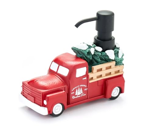 Hand Soap Dispenser Pump Christmas Decor for Kitchen or Bathroom - Holiday Set in Gift Box (Red Truck - Tis The Season Soap)