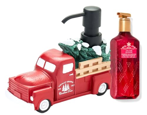 Hand Soap Dispenser Pump Christmas Decor for Kitchen or Bathroom - Holiday Set in Gift Box (Red Truck - Tis The Season Soap)