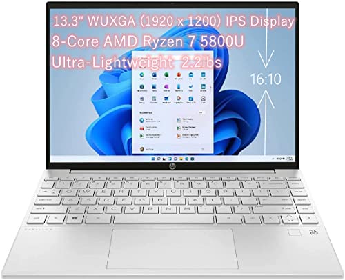 HP Pavilion Aero Ultra-Lightweight Laptop,13.3" (1920 x 1200) 16:10 400-Nits IPS Display, 8-Core AMD Ryzen 7 5800U, 16GB RAM, 512GB PCIe SSD, Fingerprint, Type-C, 11hr BatteryLife, Webca