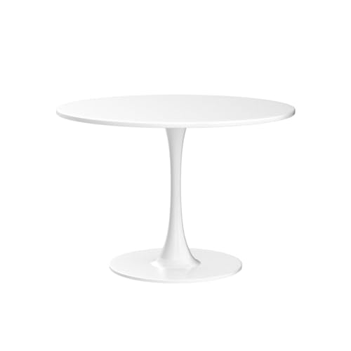 Recaceik Modern Round Dining Table, 42.1'' Tulip Table with MDF Table Top & Metal Pedestal Base for Dining Room Living Room Cafe w/ 0.71” Thickened Tabletop for 4-6 People, White