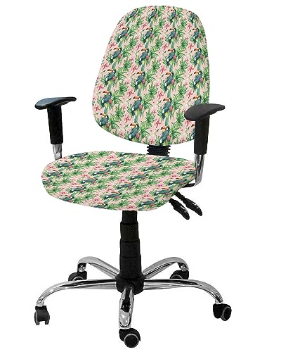 Big buy store Office Chair Cover Butterfly Orchid Desk Chair Cover Stretch Elastic Universal Computer Chair Covers Tropical Flowers Floral Plants Bird Stretch Rotating Chair Slipcovers Protectors