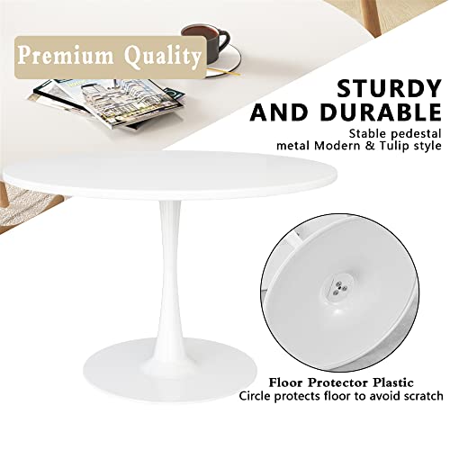 Recaceik Modern Round Dining Table, 42.1'' Tulip Table with MDF Table Top & Metal Pedestal Base for Dining Room Living Room Cafe w/ 0.71” Thickened Tabletop for 4-6 People, White