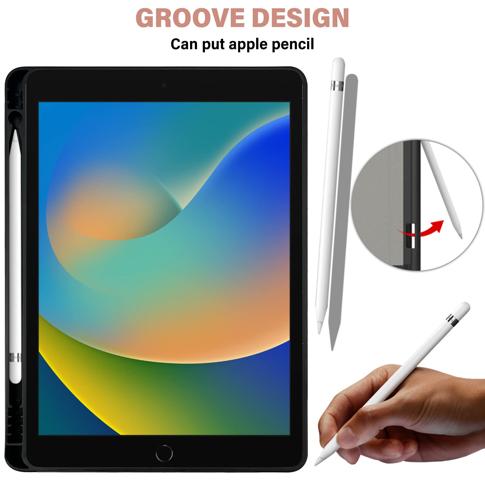 Deokke Compatible with iPad 10.2 inch Case,9th /8th /7th Generation Case(2021/2020/2019) with Pencil Holder Soft TPU Back Case,Auto Sleep/Wake Cover,Cute Aesthetic for Girls Women-Raining Hearts
