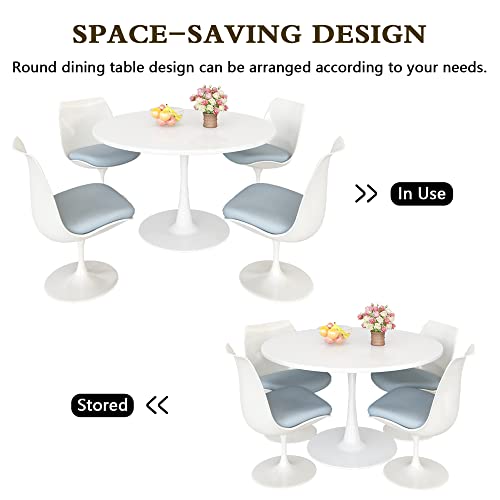 Recaceik Modern Round Dining Table, 42.1'' Tulip Table with MDF Table Top & Metal Pedestal Base for Dining Room Living Room Cafe w/ 0.71” Thickened Tabletop for 4-6 People, White