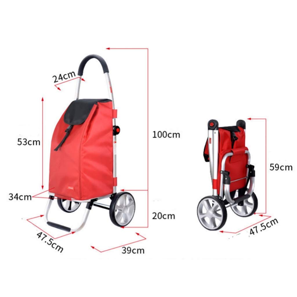 SH-gwtc Shopping Trolley,Foldable Shopping Cart 6 Wheels Climbing Trolly/Aluminum Alloy/Waterproof Shopping Bag/Collapsible Push Pull Carts (Color : A)