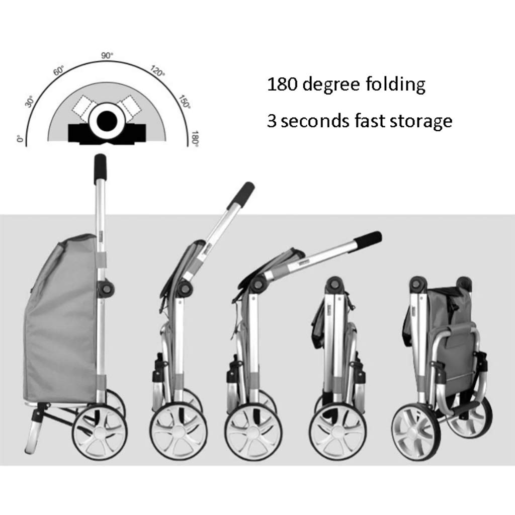 SH-gwtc Shopping Trolley,Foldable Shopping Cart 6 Wheels Climbing Trolly/Aluminum Alloy/Waterproof Shopping Bag/Collapsible Push Pull Carts (Color : A)