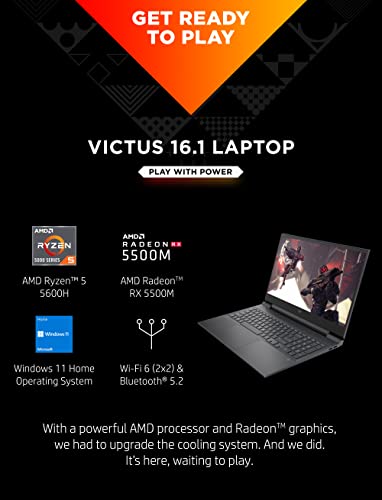 Victus 16 Gaming Laptop, AMD Radeon RX 5500M, AMD Ryzen 5 5600H, 8 GB RAM, 512 GB SSD, Full HD IPS Display, Windows 11 Home, Backlit Keyboard, Fast Charge, Enhanced Thermals (16-e0020nr, 2021)